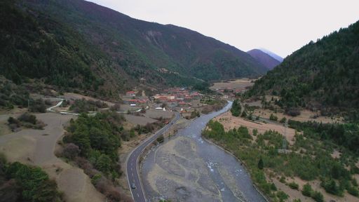 Aerial view of Tibetan villages in Tanggu Township, Jiulong County ...