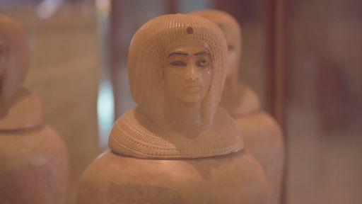 Canopic jars storing the remains of ancient Egyptian pharaohs bodies ...