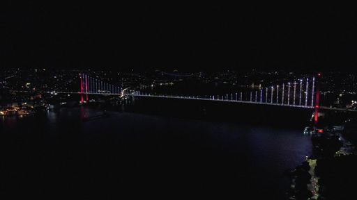 Aerial night view of Istanbul FSM Bridge Stock video | Wirestock