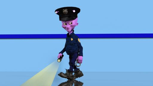 B. Curl | a 3d illustration of an alien police officer holding a flashlight