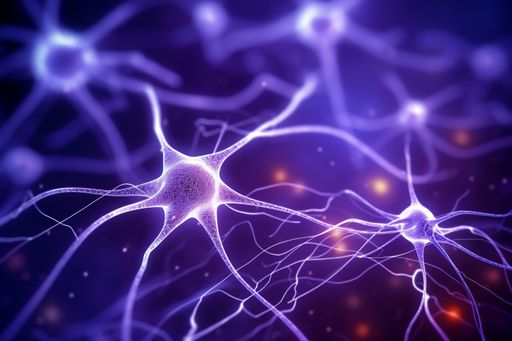 AI generated illustration of a purple neuron network with complex ...