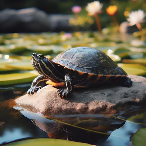 Amy in RL | AI-generated illustration of a painted turtle on a rock in ...